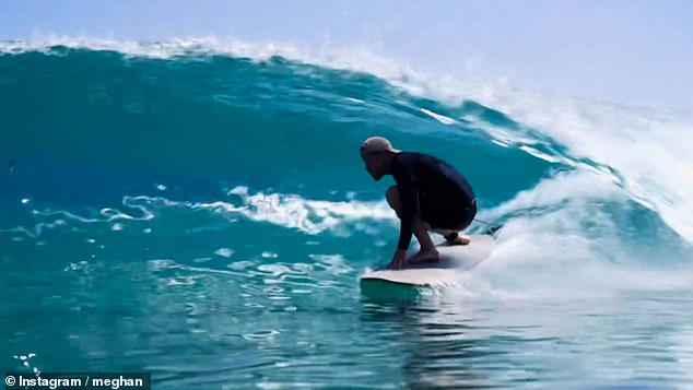 Meghan shares new video of Harry surfing - with track celebrating him ...