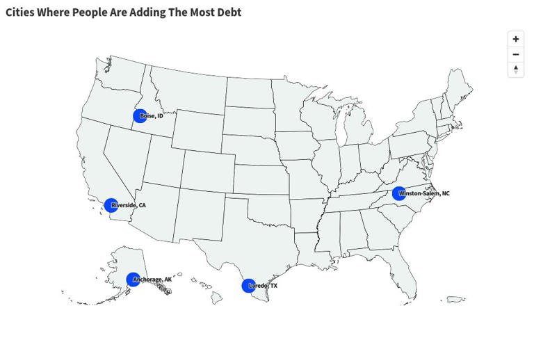 Map shows cities where people are adding the most debt