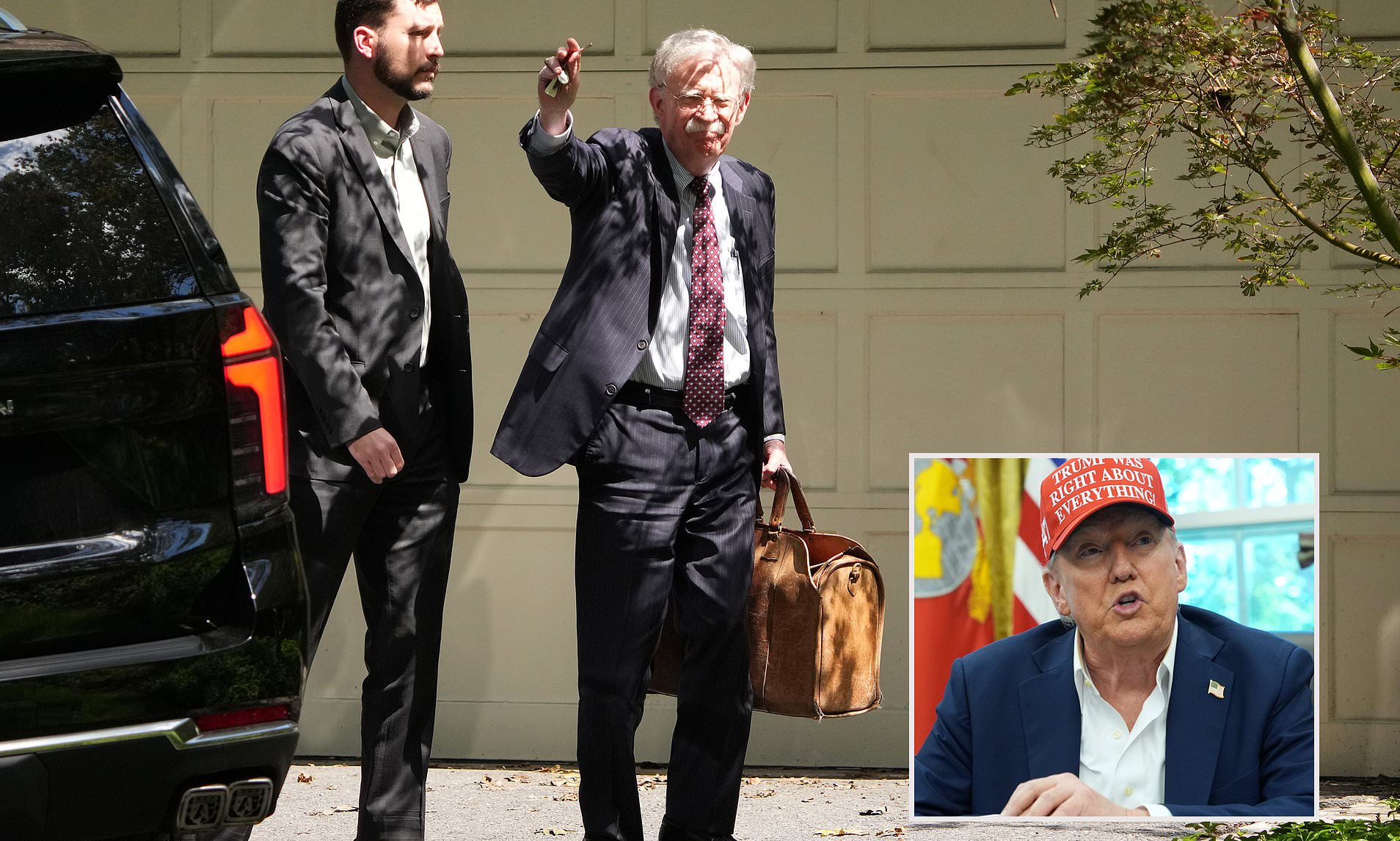 John Bolton smirks and waves upon return home to ashen-faced wife as ...