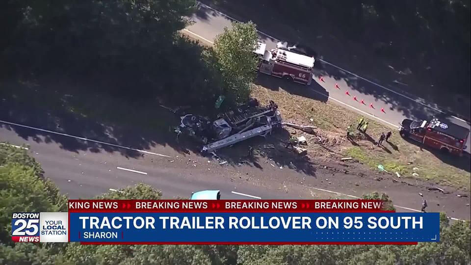 Crane truck rollover on I-95S in Sharon causing major traffic delays