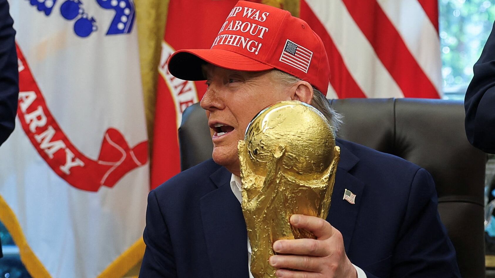 Trump Tries to Grab Solid Gold World Cup Trophy for Blinged-Up Oval
