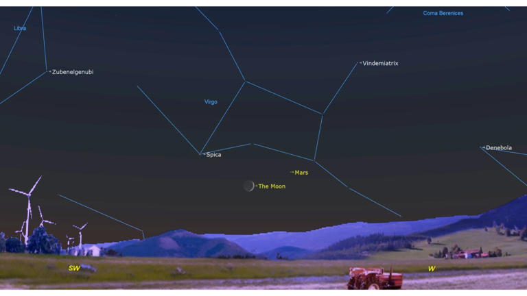 Don't miss Mars close to the slender crescent moon at sunset tonight