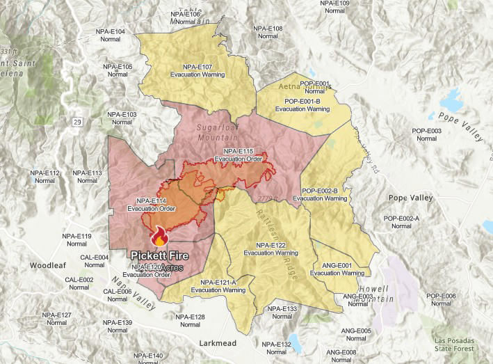 Evacuation orders issued as Pickett Fire rages near Calistoga