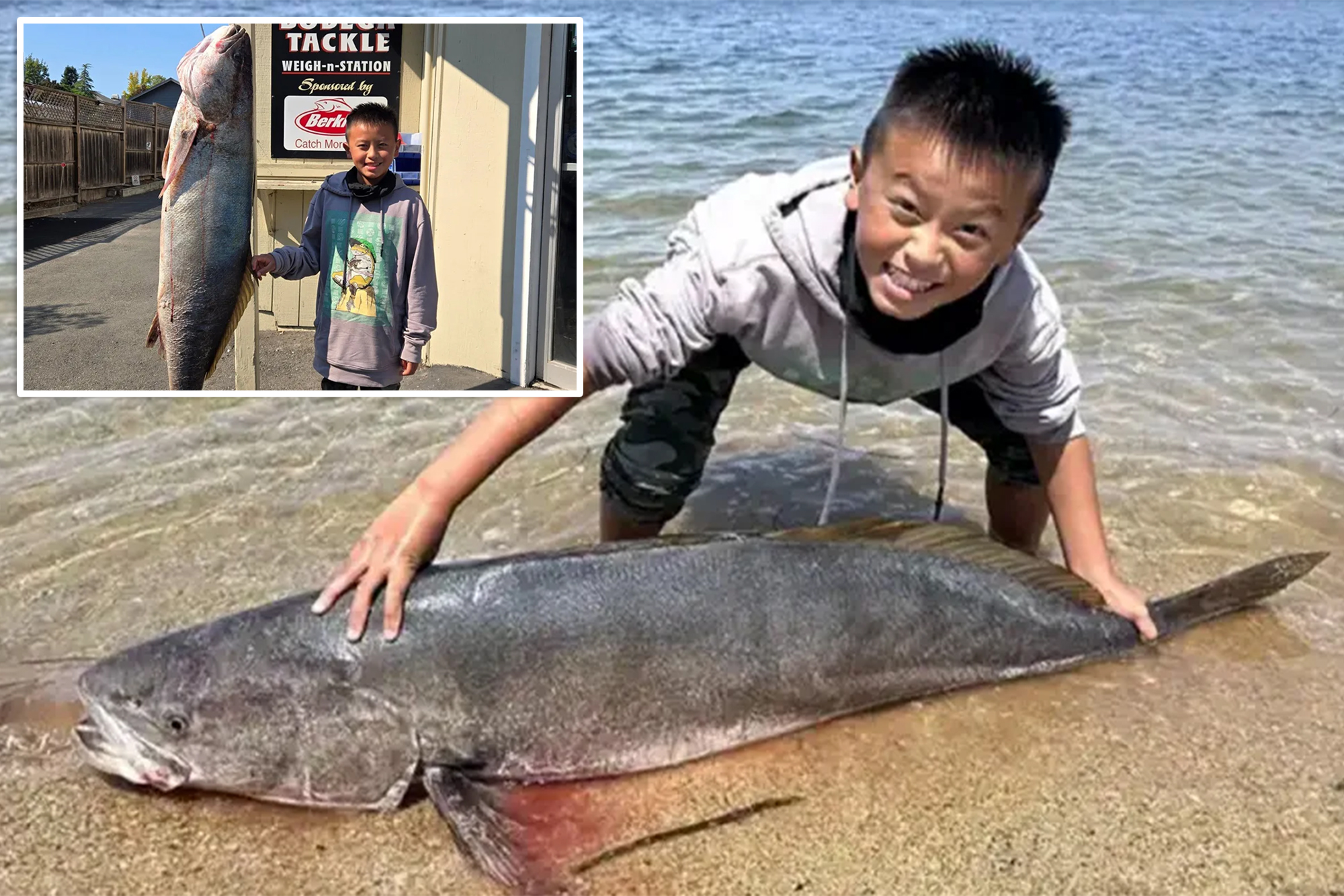 Fin-tastic feat! 13-year-old boy hauls in 64-pound sea bass, could ...