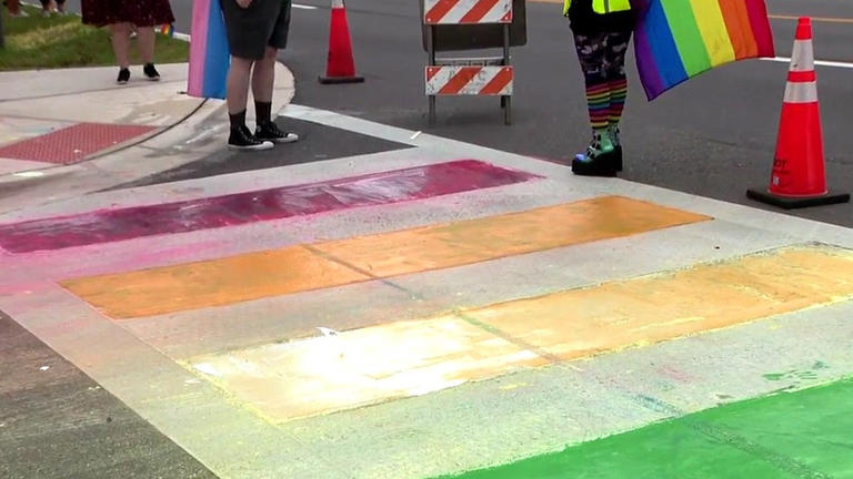 Rainbow crosswalk in downtown Orlando, near Pulse, again painted black ...