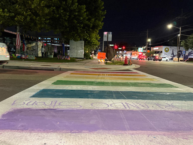 Protesters repaint Pulse memorial crosswalk