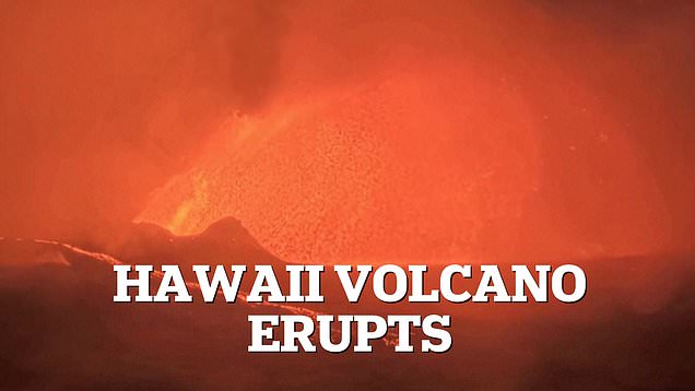 Moment Hawaii volcano shoots lava into the air after erupting