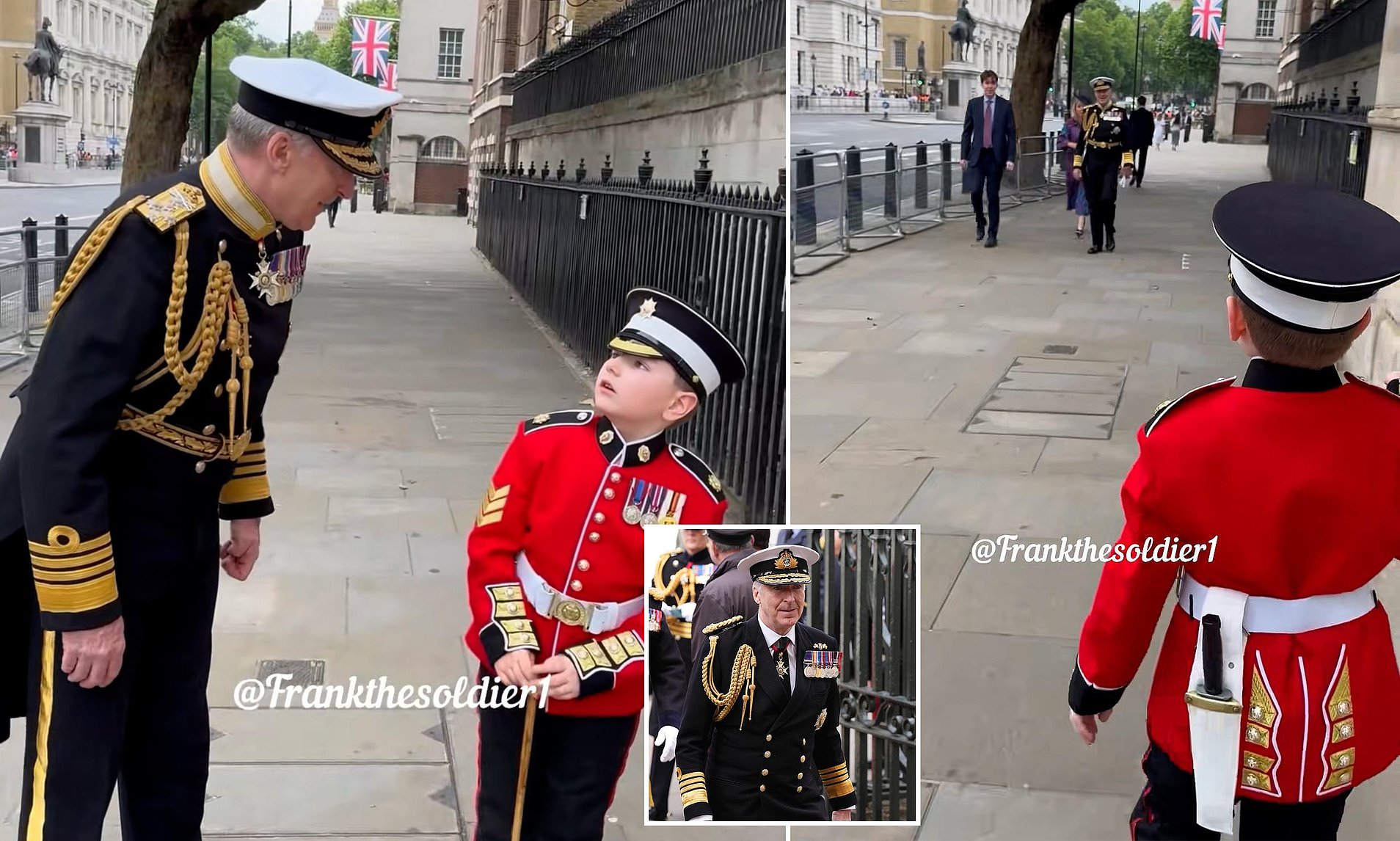 Adorable moment boy dressed in British Army costume has chance run-in ...