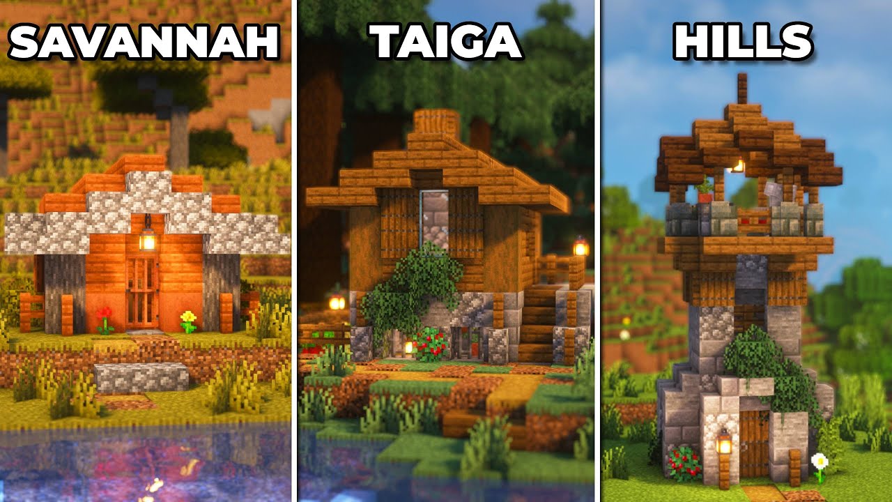 3 Starter House Builds in Different Minecraft Biomes