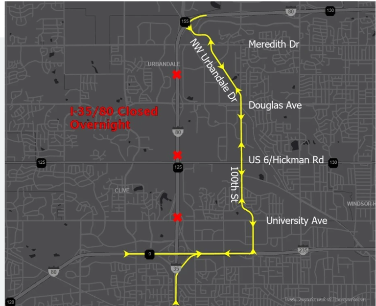 Iowa DOT closing I-80/35, more ramps around Hickman Road construction
