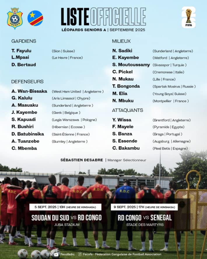 Elim Coupe du Monde 2026 : a RDC dévoile sa liste pour les deux matchs