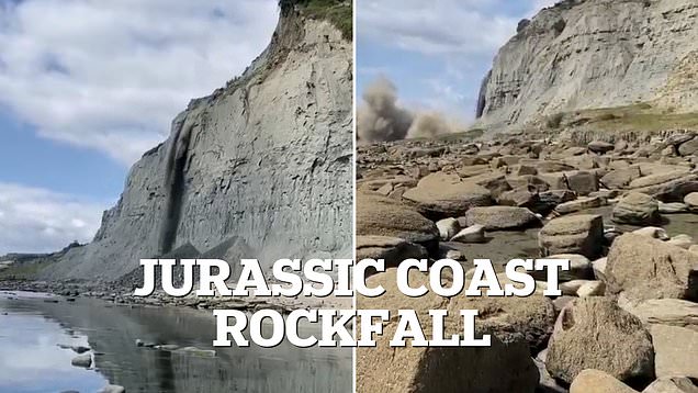 Moment massive rockfall sends '5,000 tonnes of earth' off a cliff