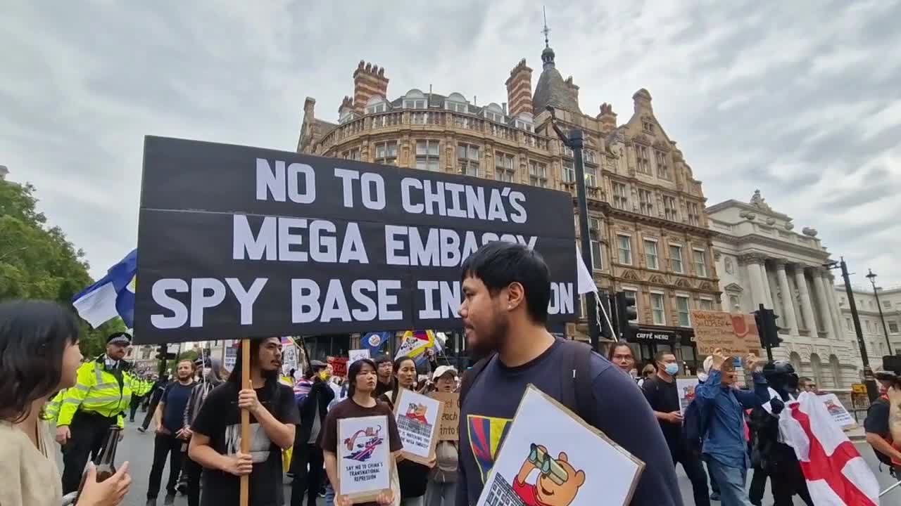 Chinese mega-embassy opponents march in London after decision is delayed