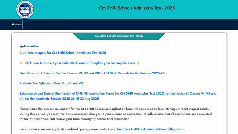 CM SHRI admission test 2025: Admit card expected shortly for classes VI ...
