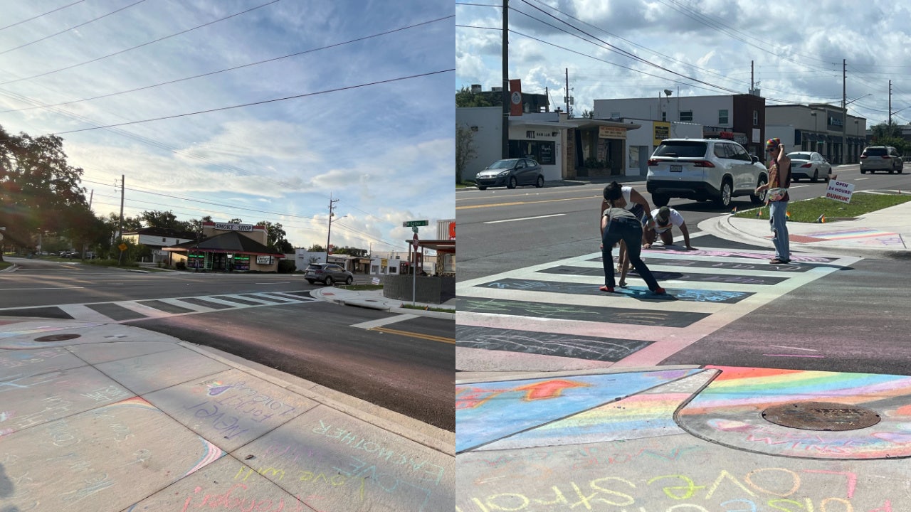 Rainbow crosswalk in downtown Orlando, near Pulse, again painted black ...