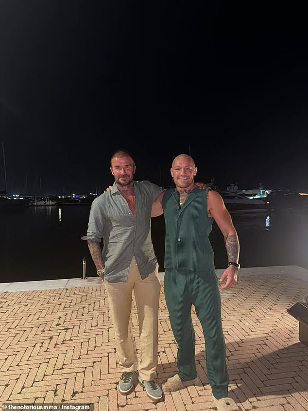 Conor McGregor poses for photos with 'yacht neighbour' David Beckham