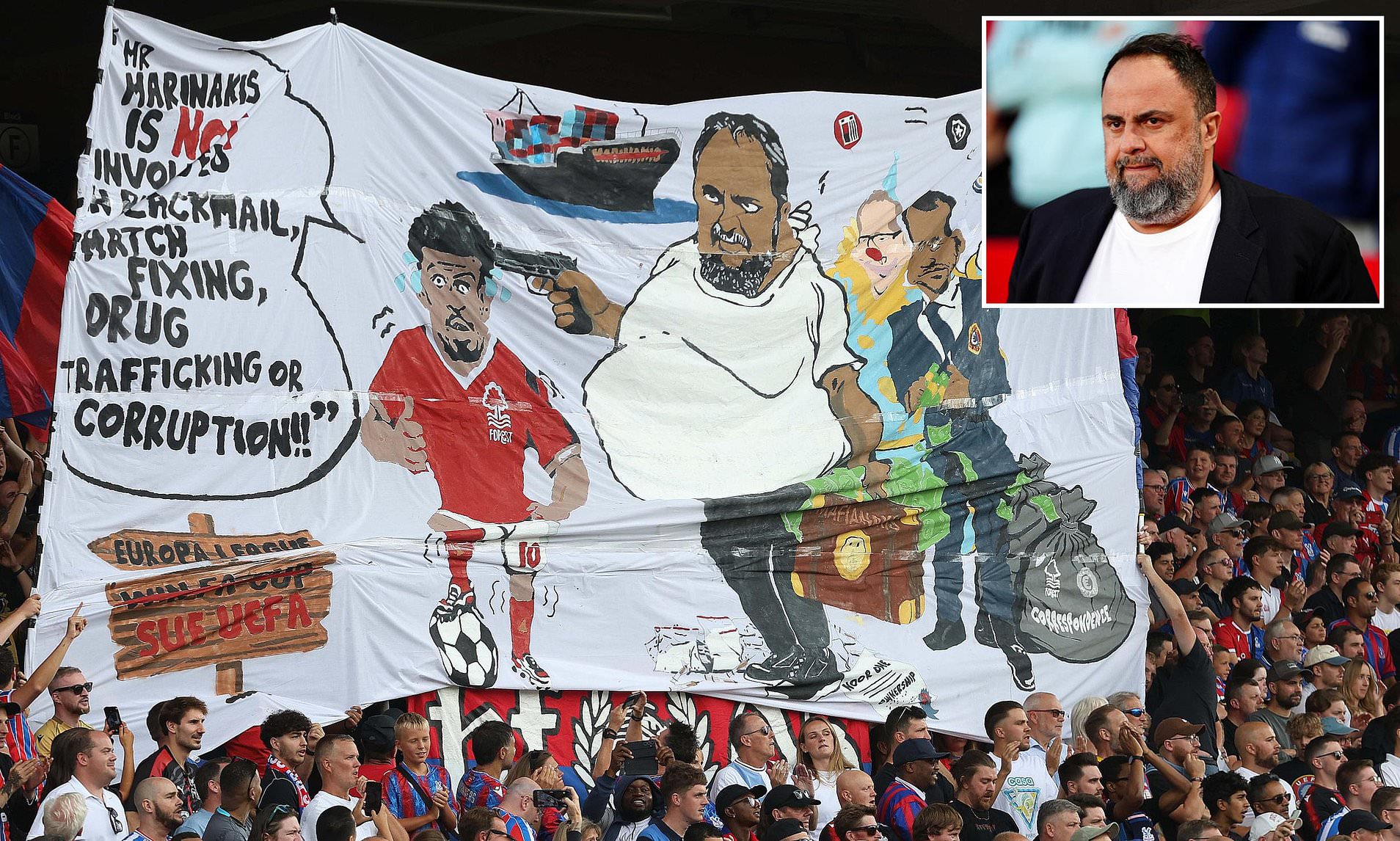 FA to investigate Crystal Palace fans' banner mocking Nottingham Forest ...
