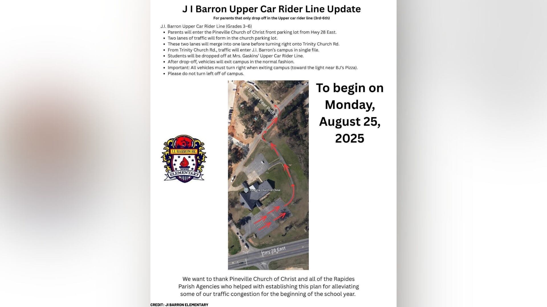 J.I. Barron elementary announces updated carpool drop-off lane