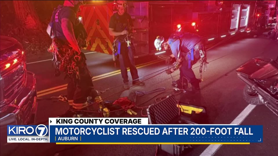 VIDEO: Motorcyclist rescued after 200-foot fall