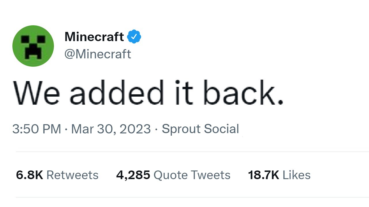 Minecraft Update Restores Removed Feature