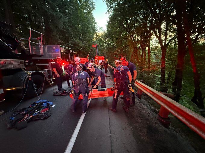 Motorcyclist rescued after falling 200 feet down ravine near Lake Holm