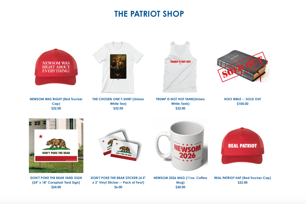 Gavin Newsom has a Trump-trolling merch website. The ‘Bible’ is already ...