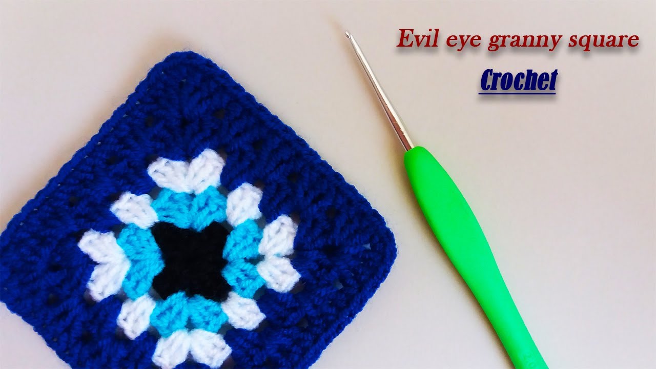 Crochet Evil Eye Granny Square Tutorial | Evil Eye Motif Crochet