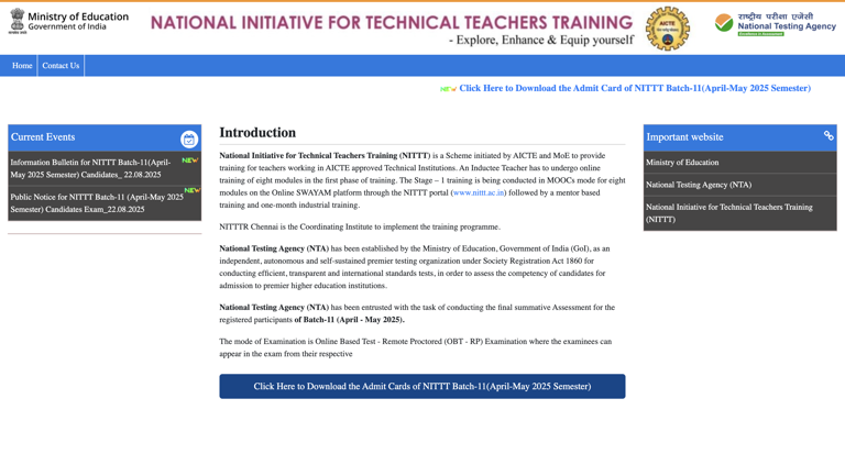 NTA NITTT admit card 2025 for April-May session released at nittt.nta ...