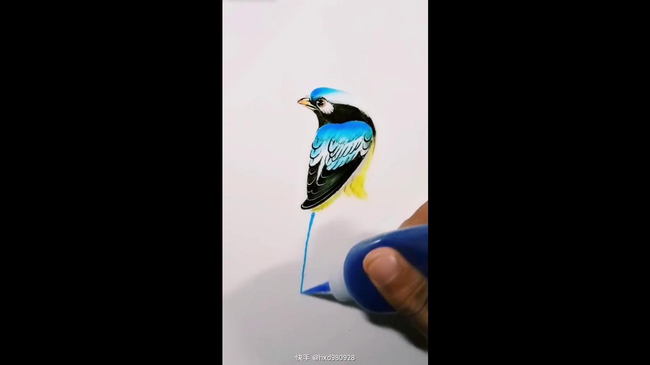 Satisfyingly Drawing A Blue Bird Perched On A Branch Full Of Orange Flowers