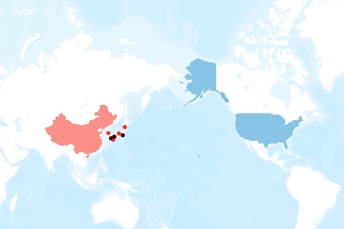 Map shows F-35 bases and jet fighter carriers near China