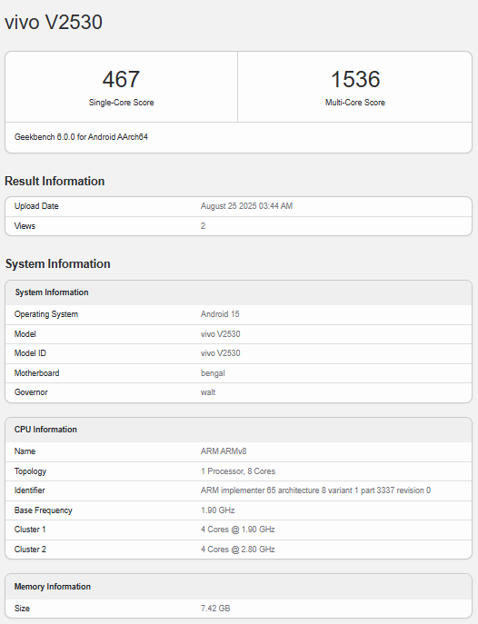 Vivo V60 Lite (4G and 5G versions) spotted on Geekbench before launch
