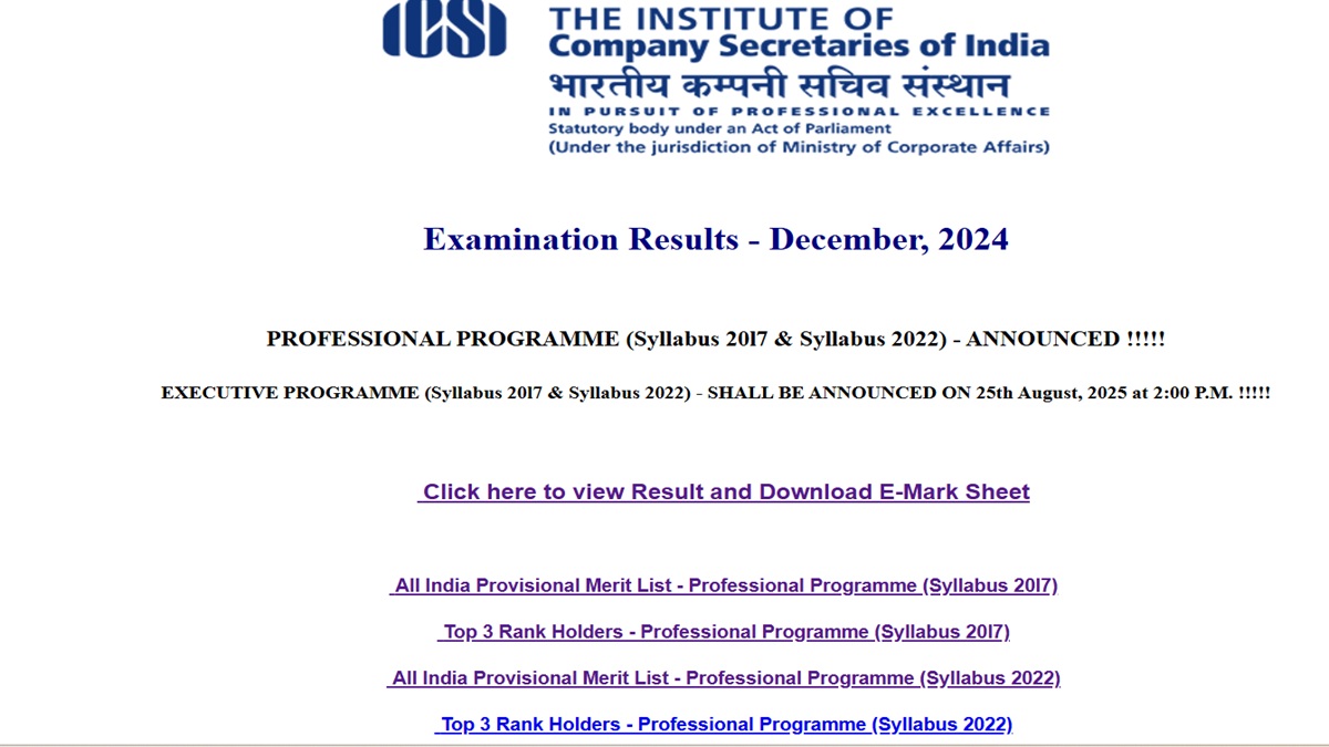 ICSI CS Professional Result 2025 Out: Check CS Professional 2017 and ...