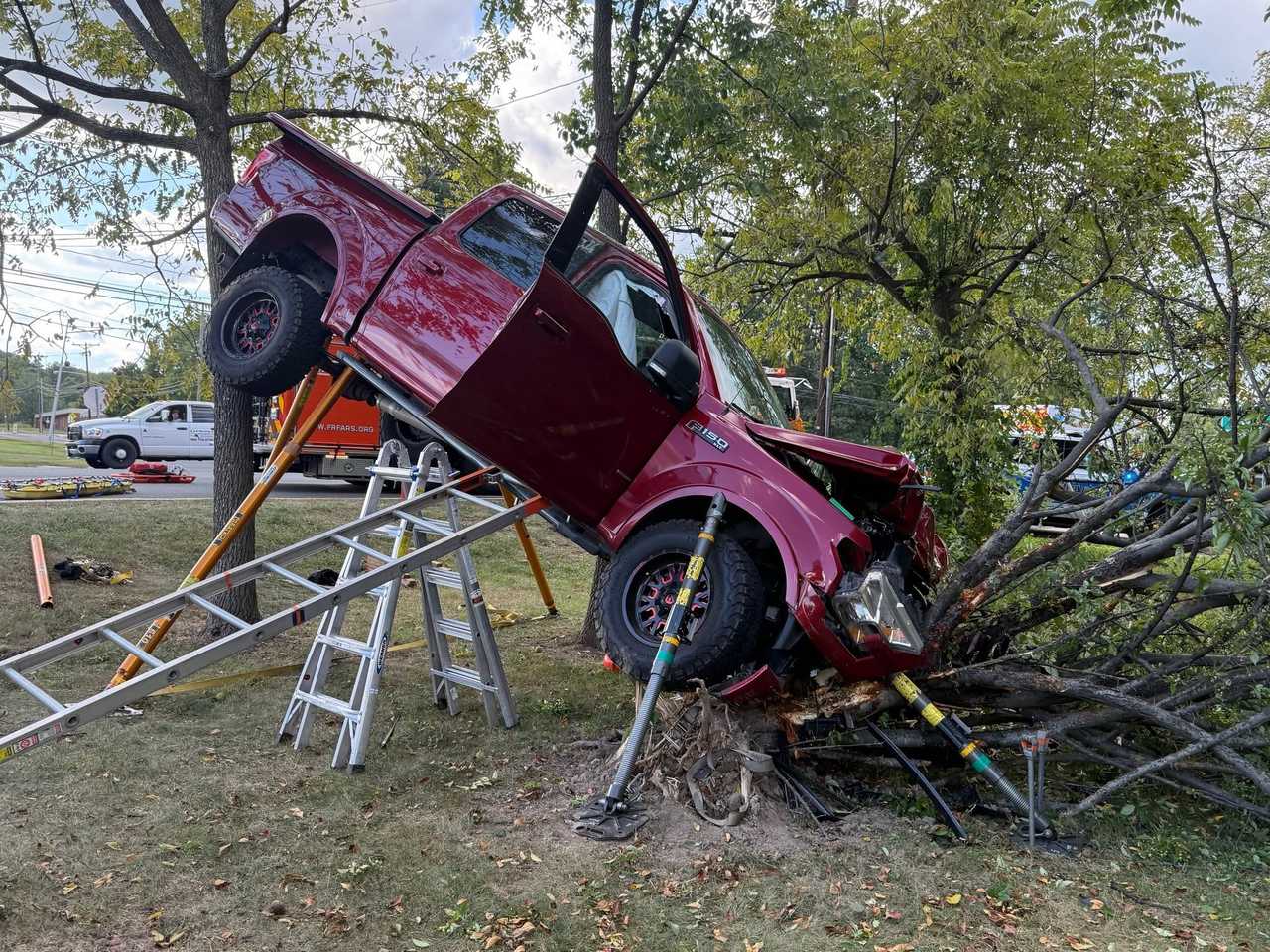 Wild Photos Show Pickup Truck Left Dangling In Midair After NJ Crash