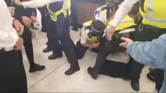 Police officer punched in face at anti-migrant protest
