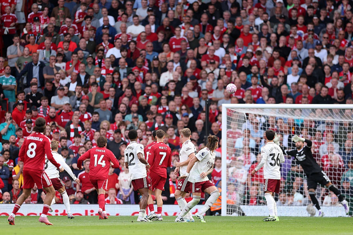 Arsenal goalkeeper David Raya points to new Puma ball after conceding ...