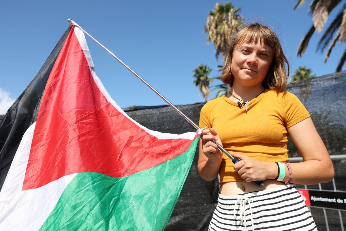 Greta Thunberg’s rousing speech before sailing to Gaza in aid flotilla