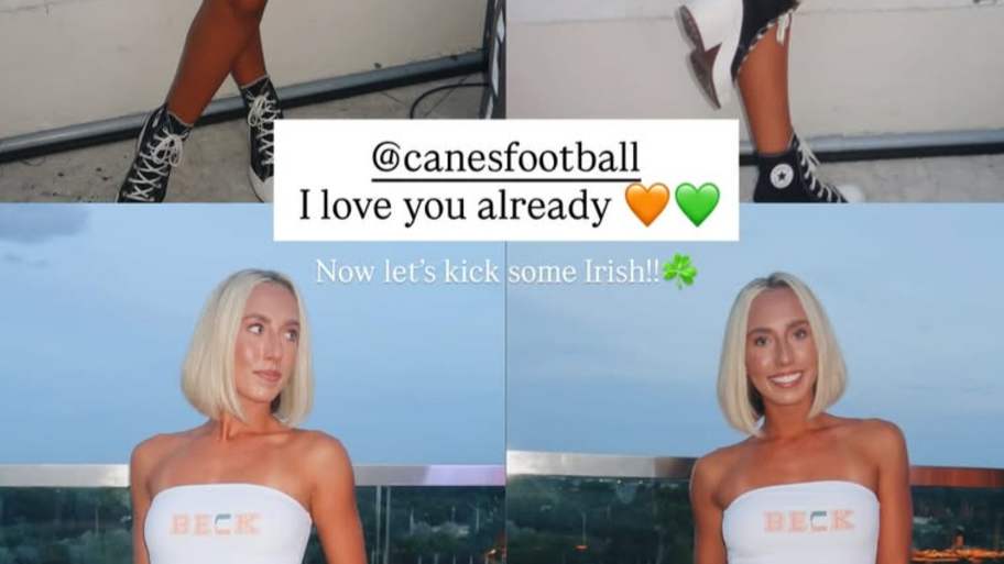 Carson Beck’s sister sports custom Miami Beck crop top, denim miniskirt ...