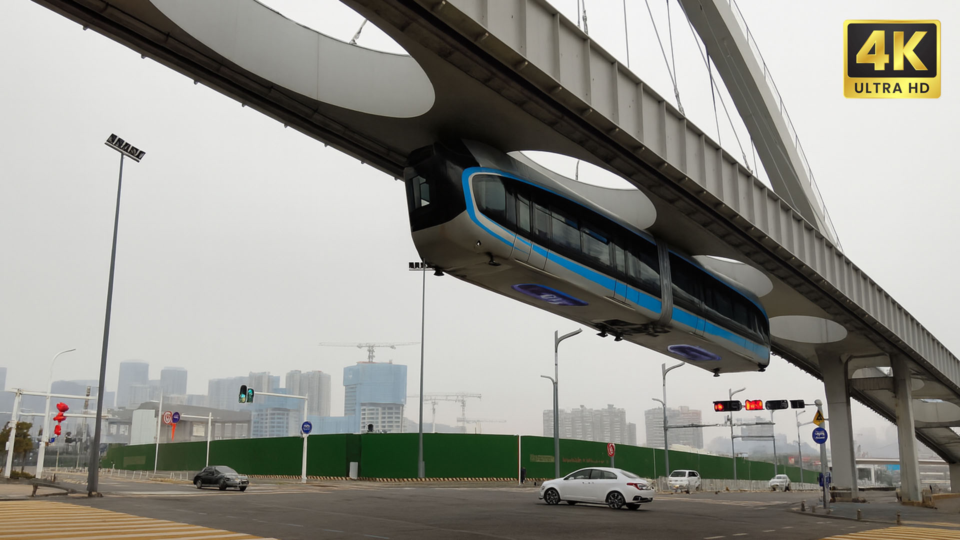 Inverted Light Rail in Wuhan Optics Valley – China 4K