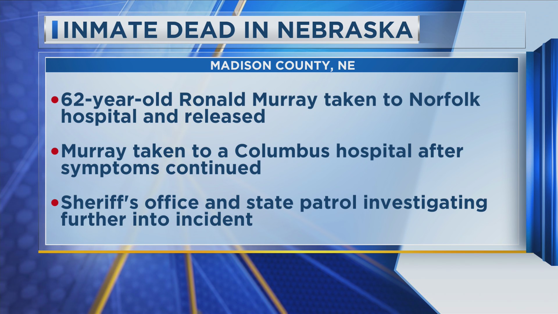 Inmate Dead in Madison County, Nebraska.