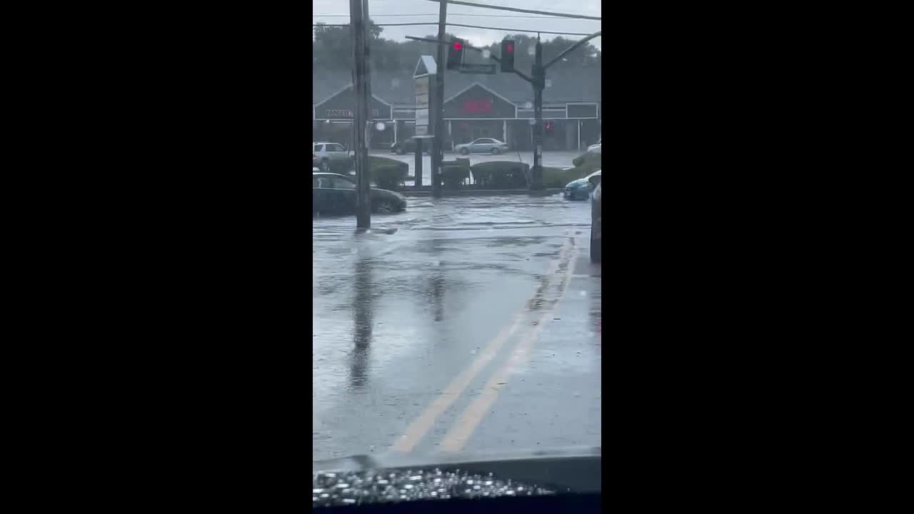 Flooded streets after summer storm in Cranston, Rhode Island
