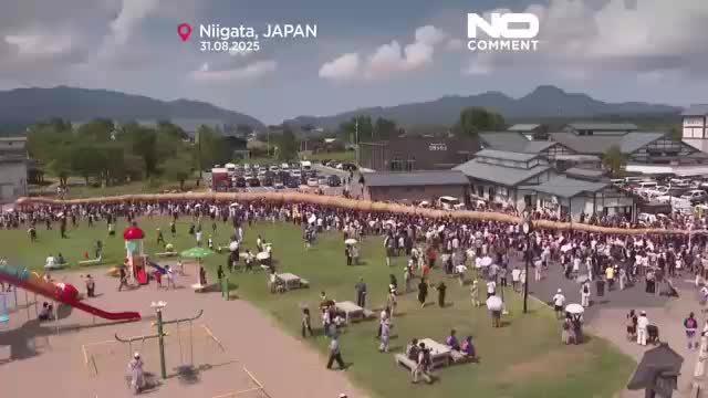 Giant bamboo snake parades through Japanese village