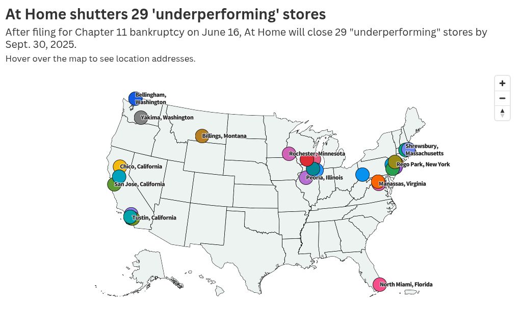 At Home is closing 29 'underperforming' stores by Sept. 30. See list.