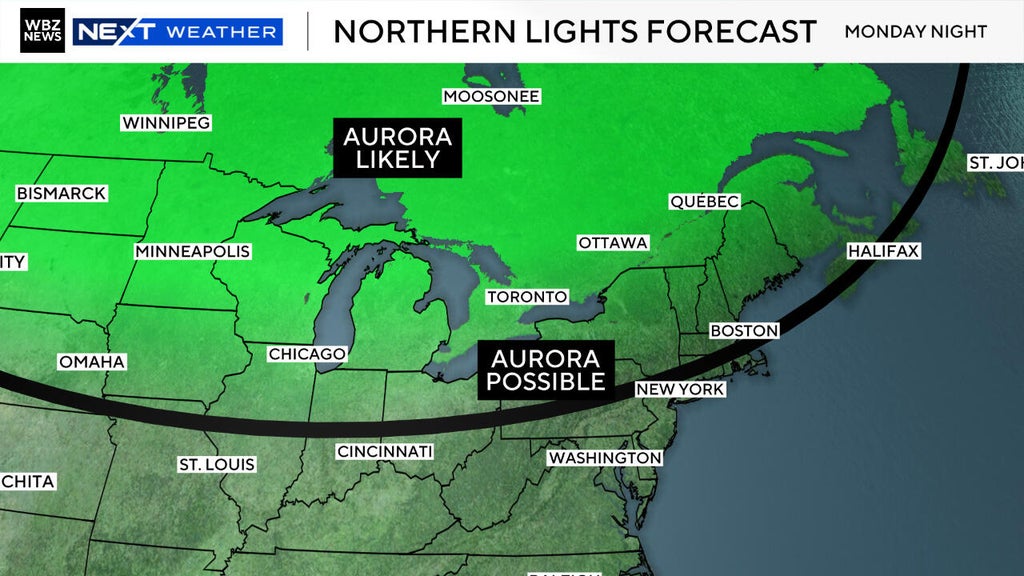 Northern lights might be visible over Massachusetts Monday into Tuesday