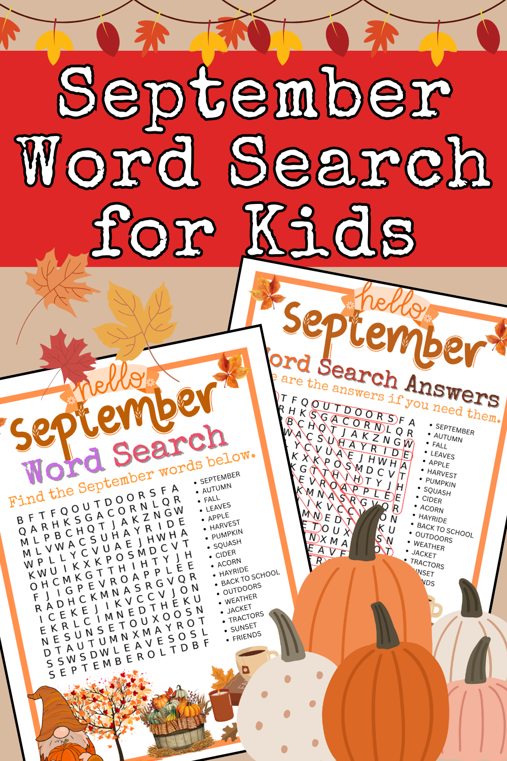 Printable September Word Search With Answer Key