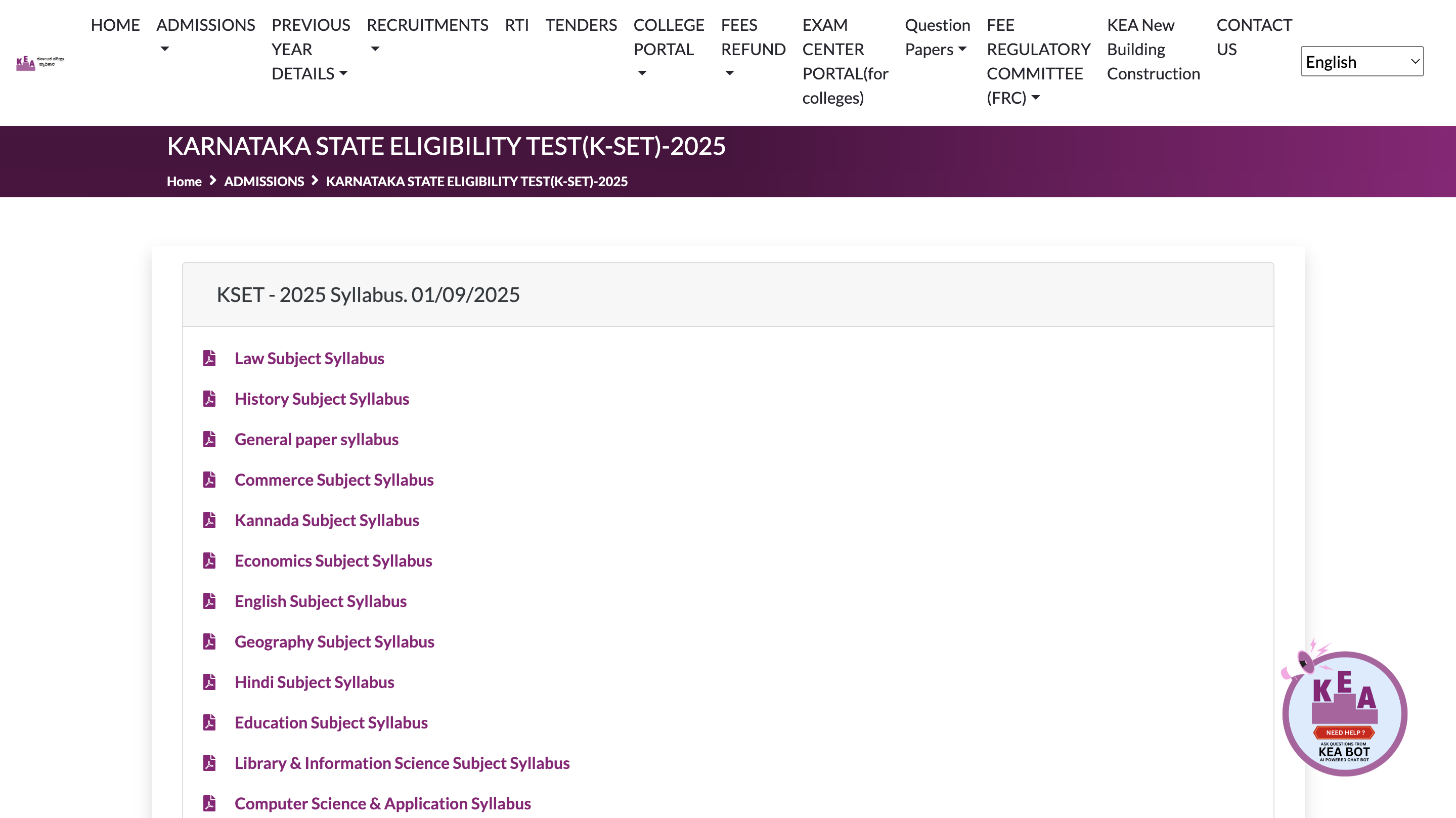 KSET 2025 subject-wise syllabus released at cetonline.karnataka.gov.in ...