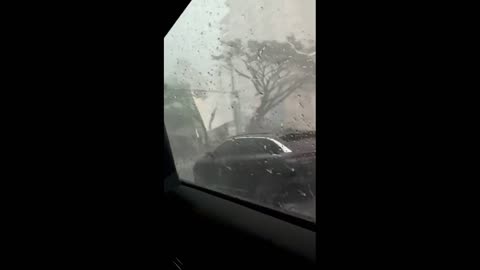China: Lightning Strikes Near Cars During Typhoon Kajiki in Hainan