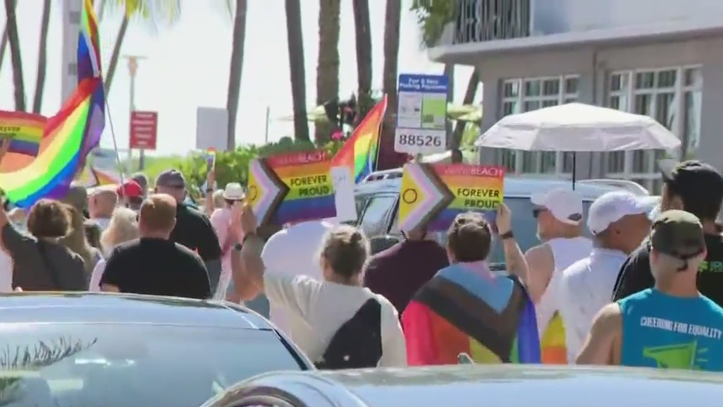 Miami Beach protest over state's order to remove rainbow-colored crosswalks