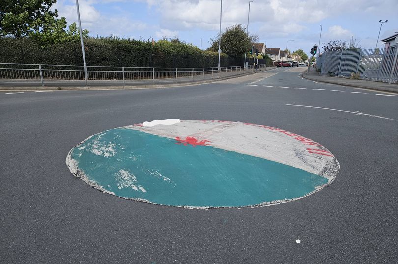 Obscene anti-English graffiti painted on roundabout in Welsh seaside town