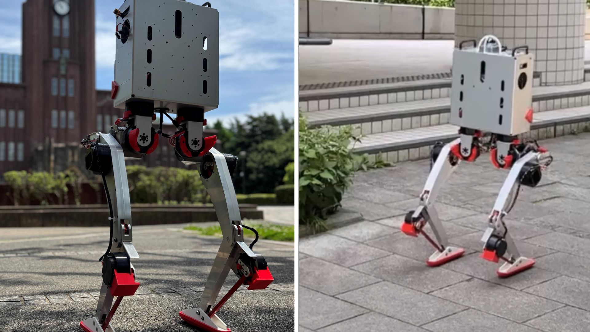 Unique robot built from off-the-shelf parts walks on two legs