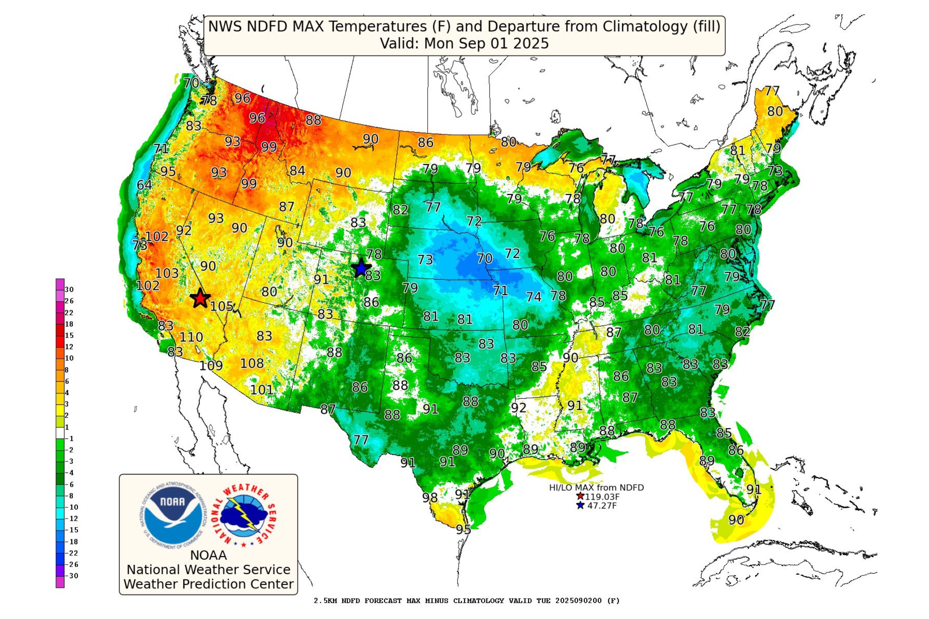 Labor Day weather map shows states above—and below—normal temperatures